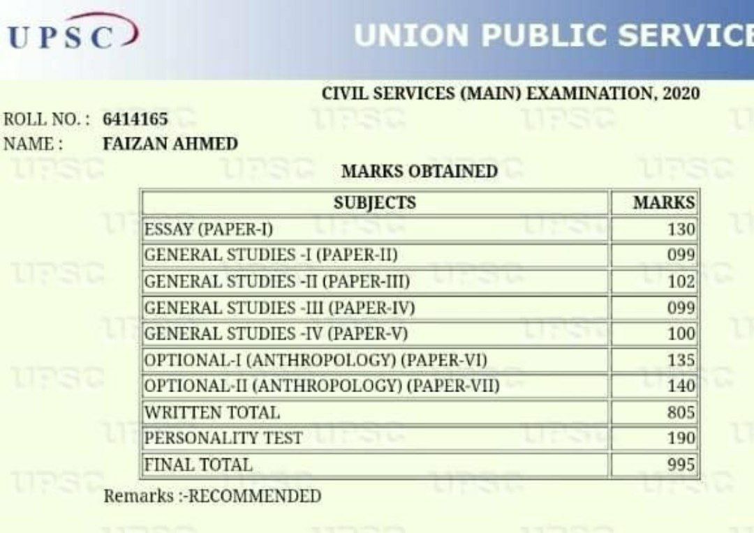 Faizan Ahmed UPSC Marksheet, Age, Notes, Biography - IAS Bio